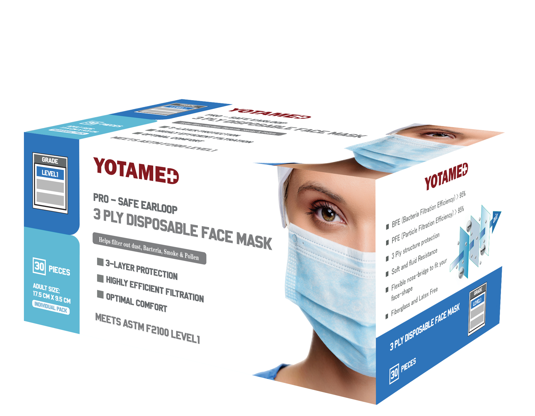 YOTAMED 3-Layer Disposable Face Mask ASTM 1 (For Adult) – 30 pcs ...